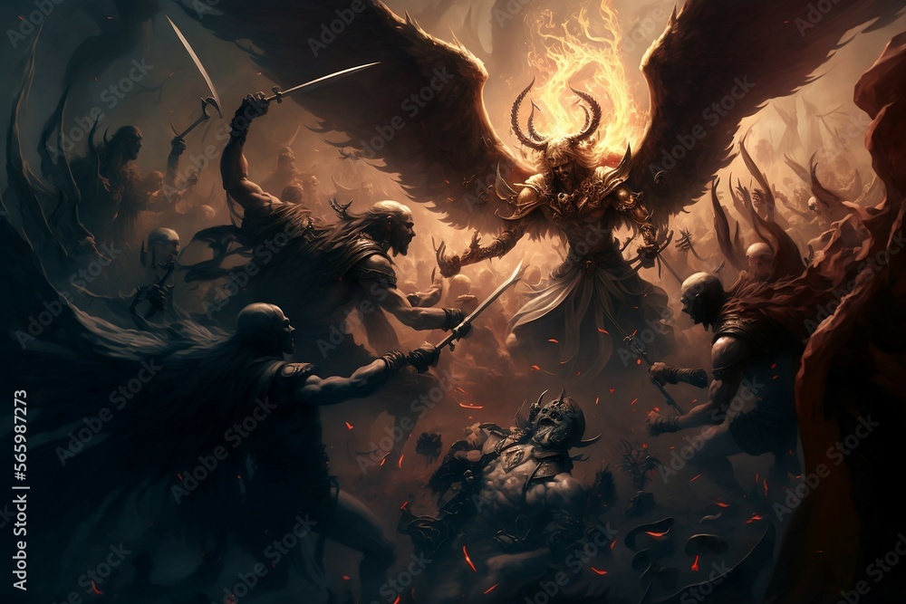 The battle between human and a fallen angel, AI Generative Stock ...