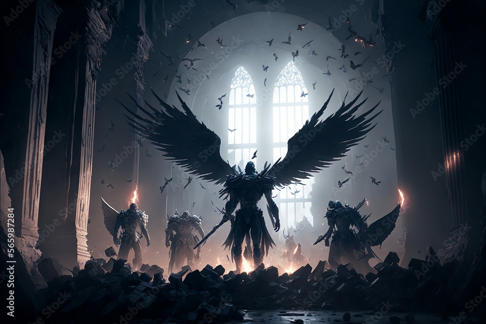 The undead army commander with angel wings preparing for a fight, AI ...