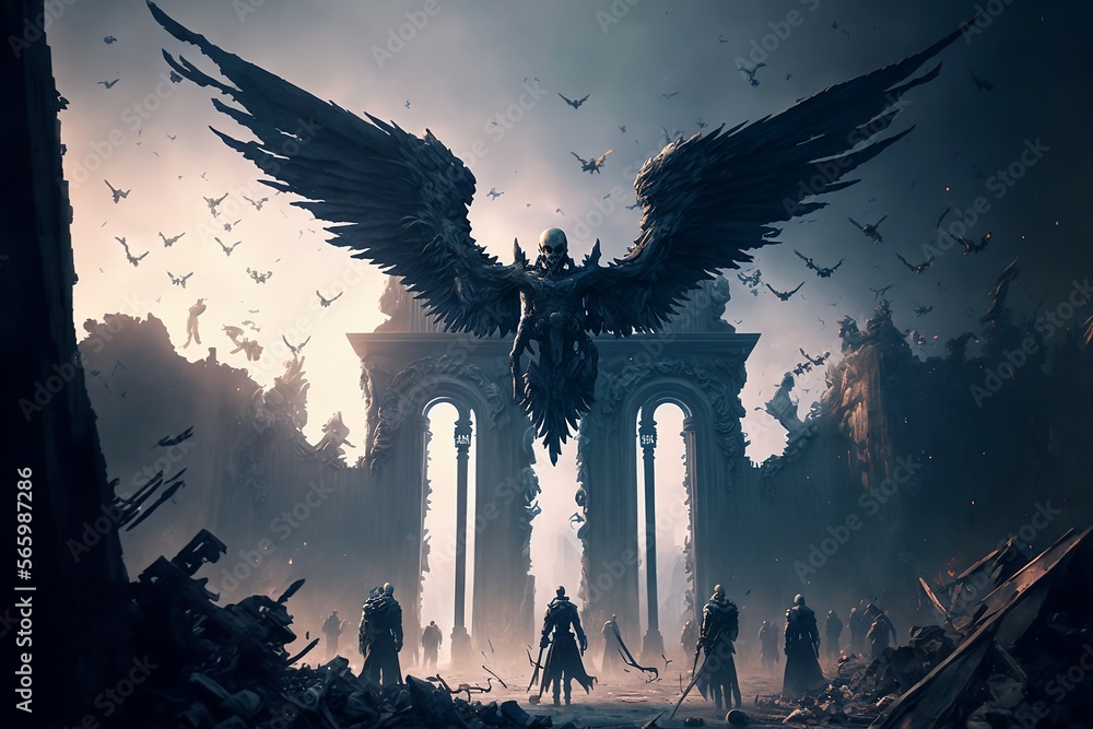 Poster The undead army commander with angel wings preparing for a fight ...