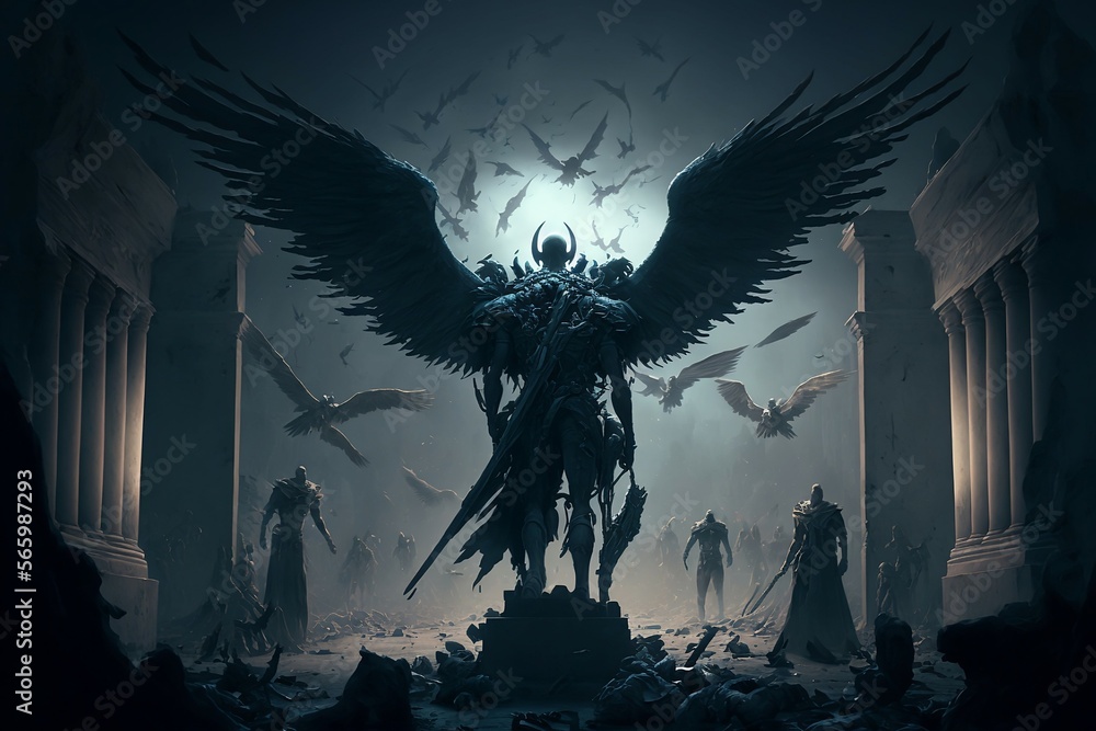 The undead army commander with angel wings preparing for a fight, AI ...