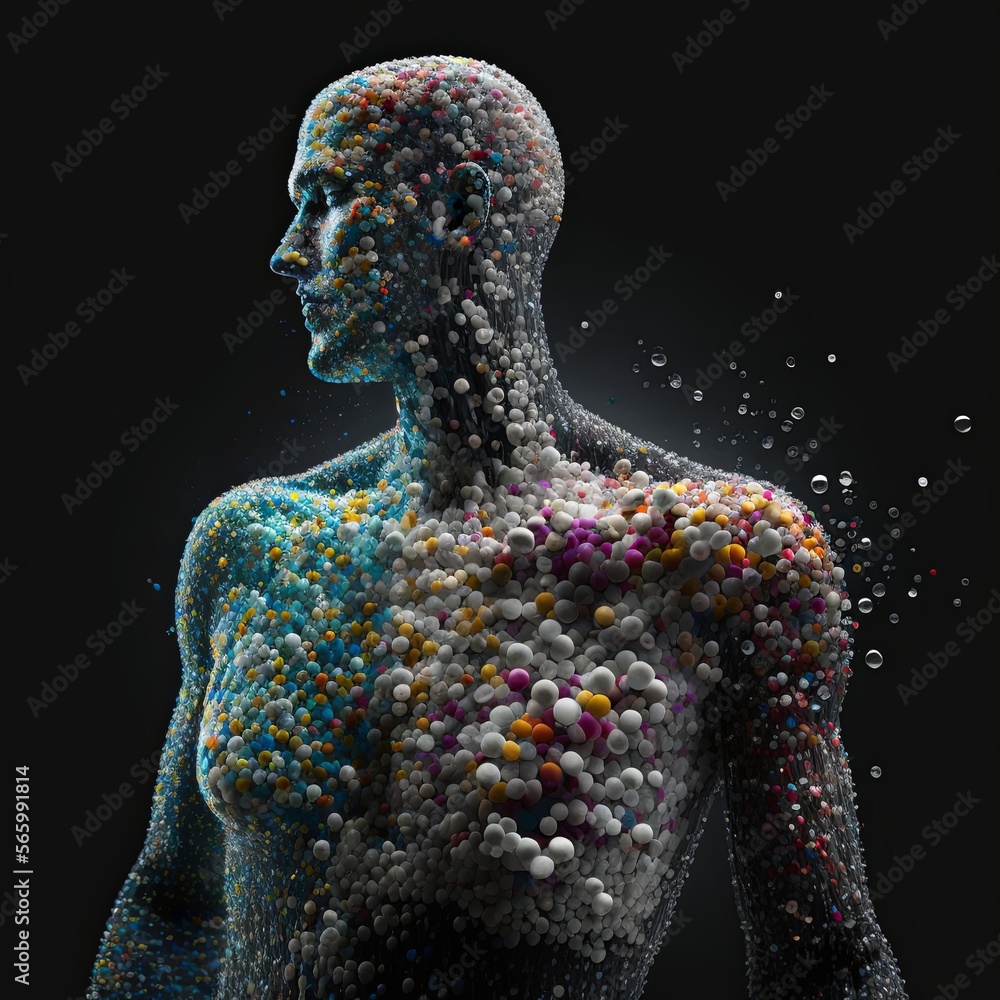 The invasion of microplastics into the human body. Generative AI. Stock ...