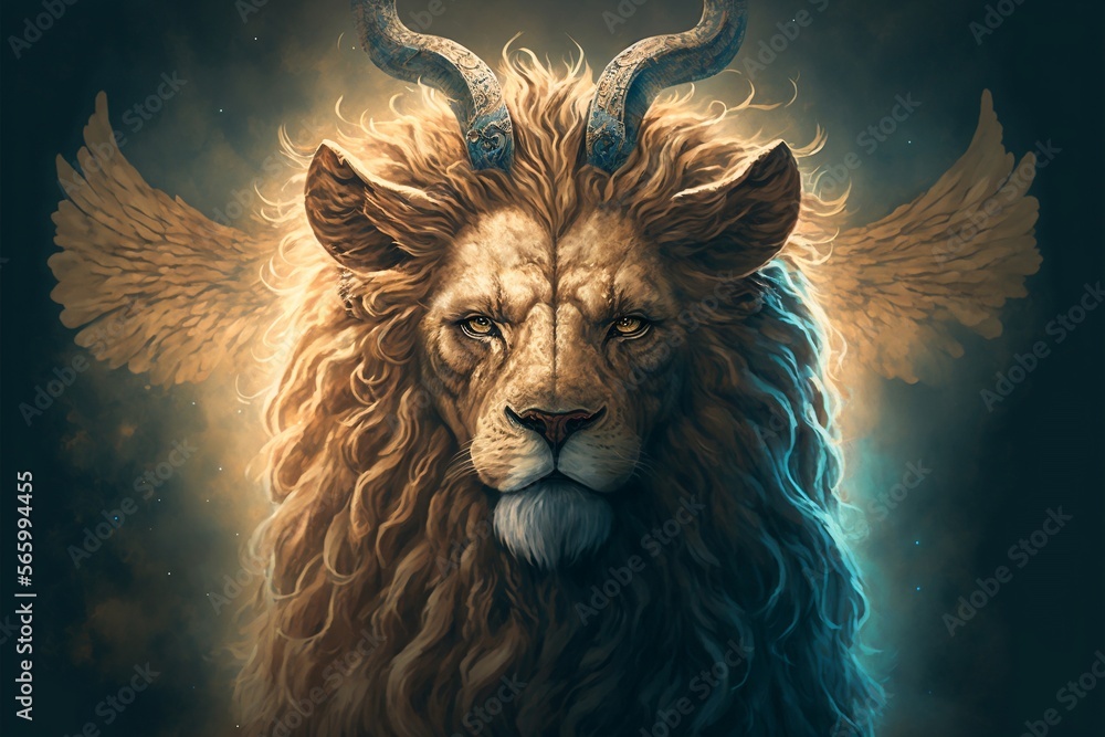Angel lion with horns and wings, light background, calm mood, Carly's ...