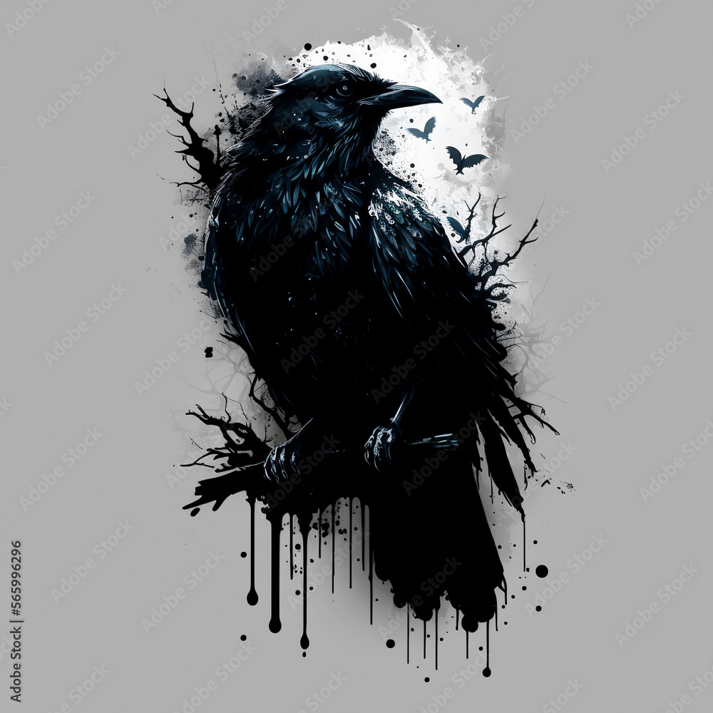 Gothic raven ink painting Stock Illustration | Adobe Stock