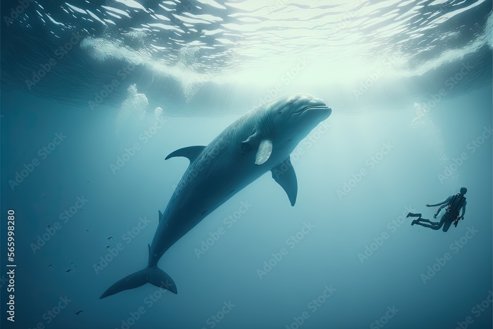a man swimming next to a dolphin in the ocean with a scuba mask on his ...