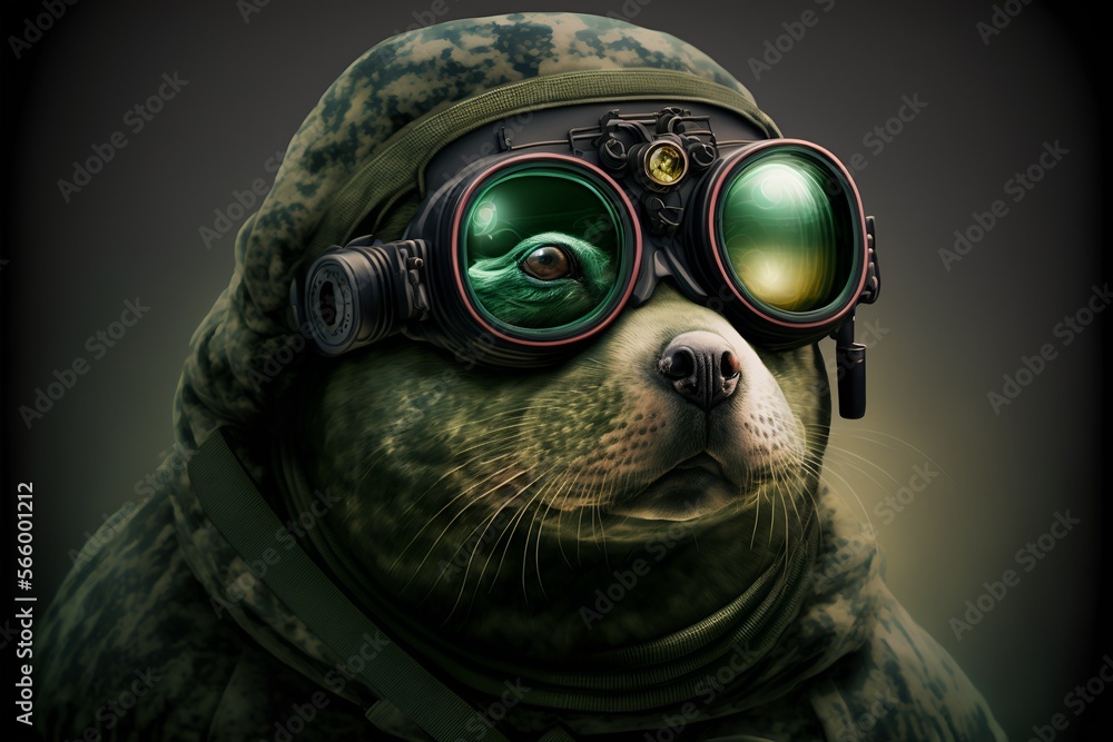 Portrait of a seal dressed as a navy seal, military, soldier ...