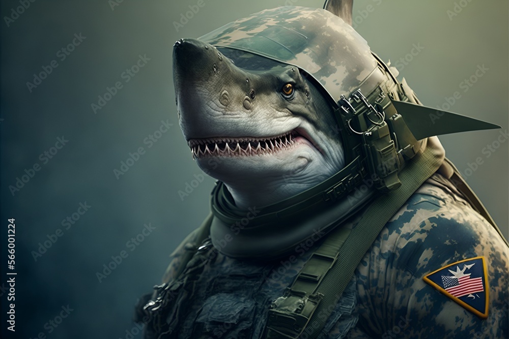 Portrait of a shark in a military uniform, generative ai Stock Illustration | Adobe Stock