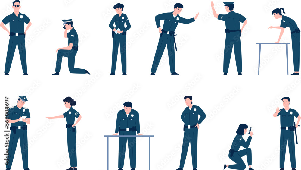 Vetor de Policeman characters, police agent and security officer. Cop ...