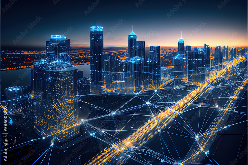 Futuristic city map. Top view digital night city. Navigation technology ...