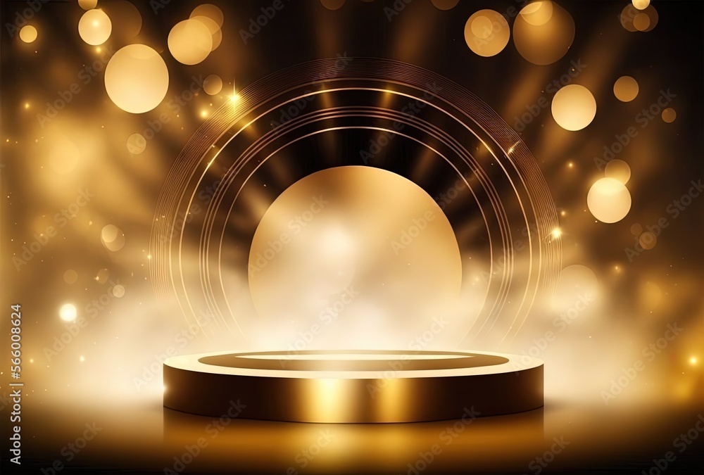 gold stage product showcase , abstract gold background, glitter glow ...