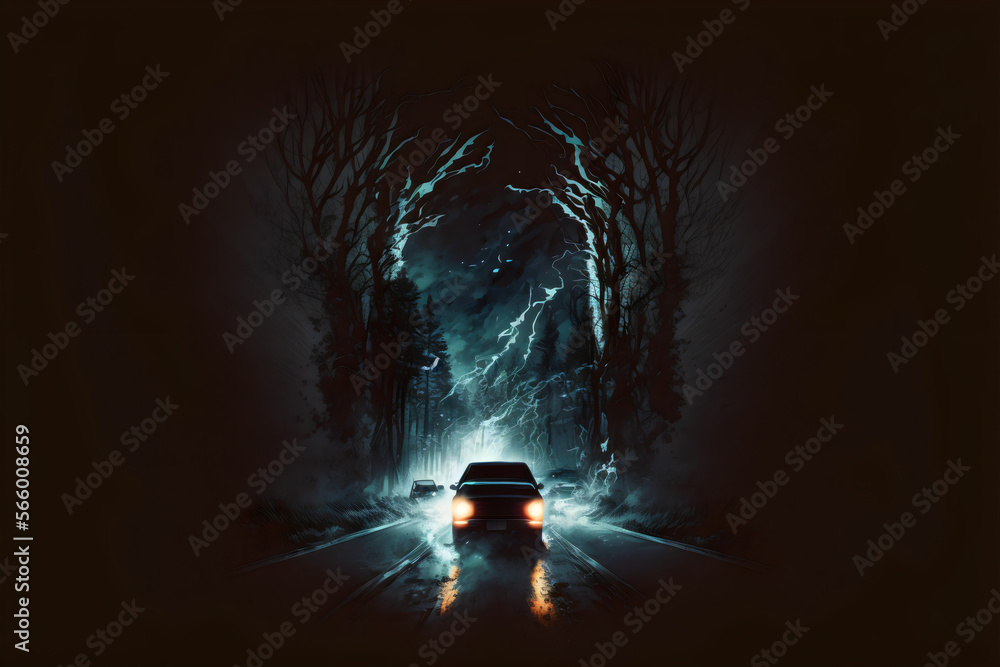 mysterious car driving on a road at night. background is black Stock ...