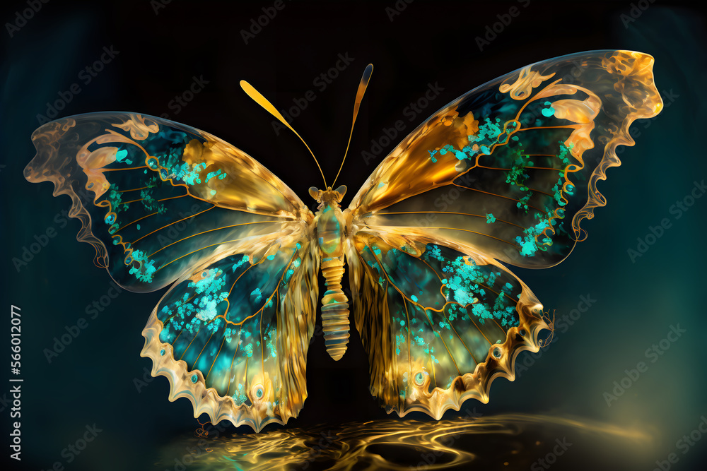 Artistic painting of a surreal butterfly made of bioluminescent ...