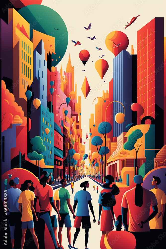 Diversity in the city - illustration of a group of diverse people in ...