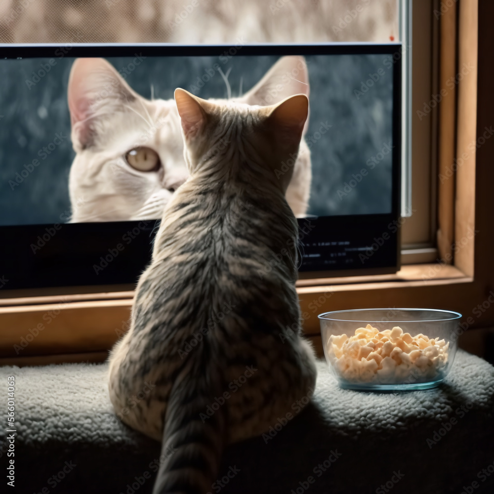 Cat watching netflix. AI generation. Stock Illustration | Adobe Stock