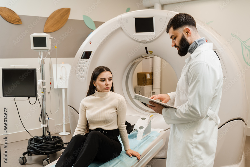 Consultation before computed tomography x-ray scan procedure to obtain ...