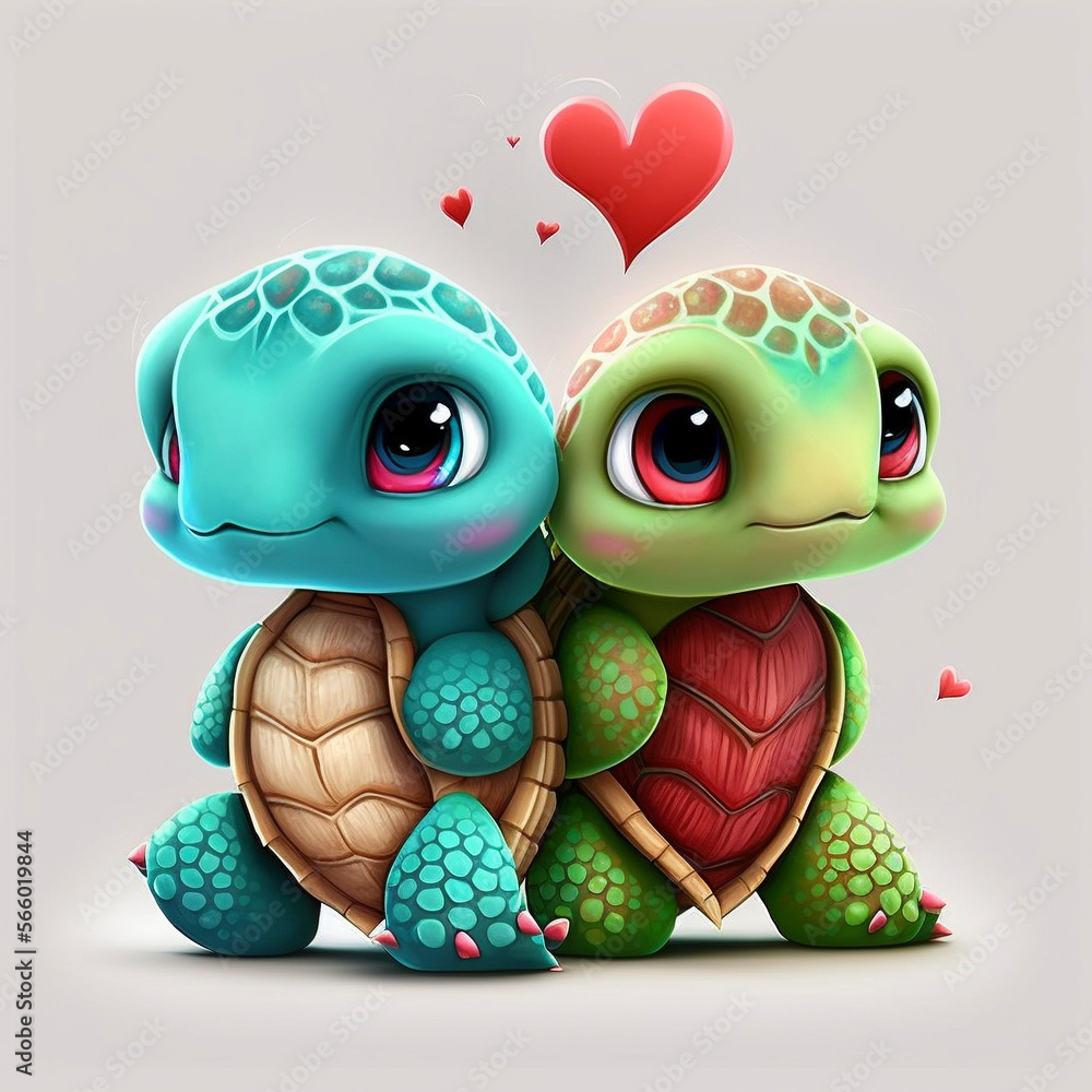 Adorable Valentines Day Animal. Baby Turtles. Love. Hearts. Graphics Resource. generative ai ...