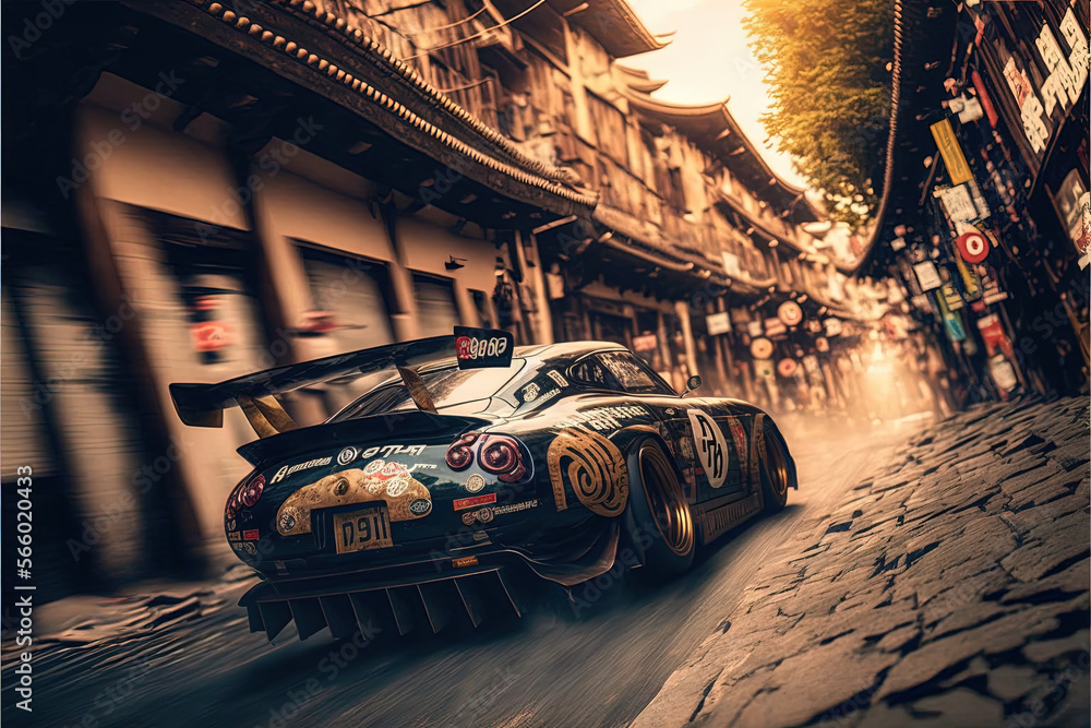 Fast sports car racing through Japanese Streets-AI Generated Stock ...