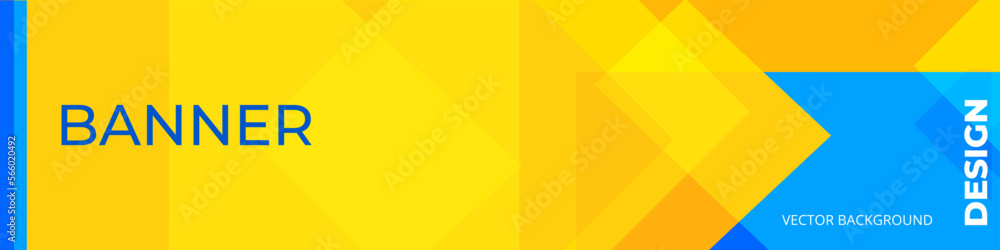 Yellow and blue wide banner with geometric shapes. Vector abstract ...