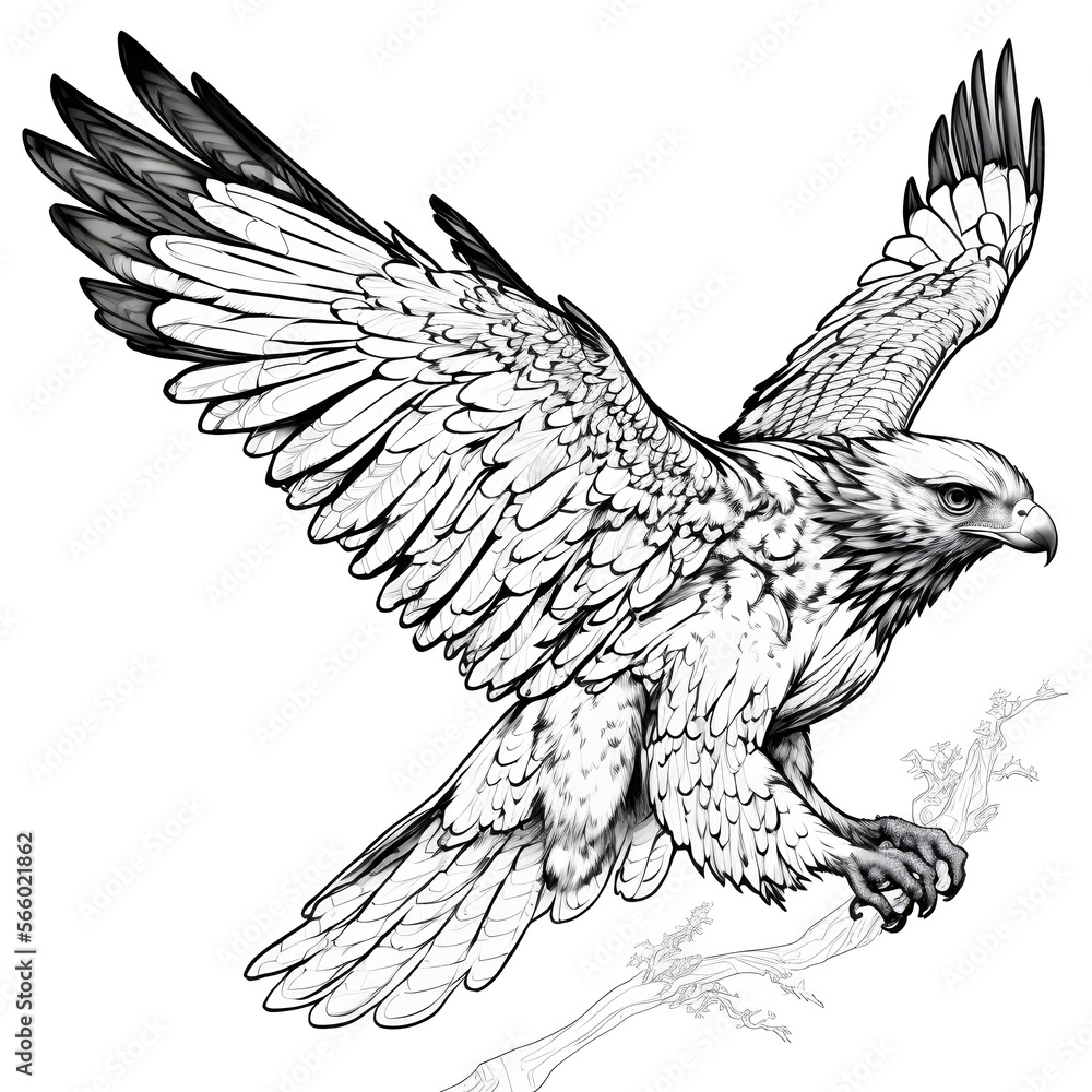 Ilustração do Stock: coloring book Flying Hawk line art black and white ...