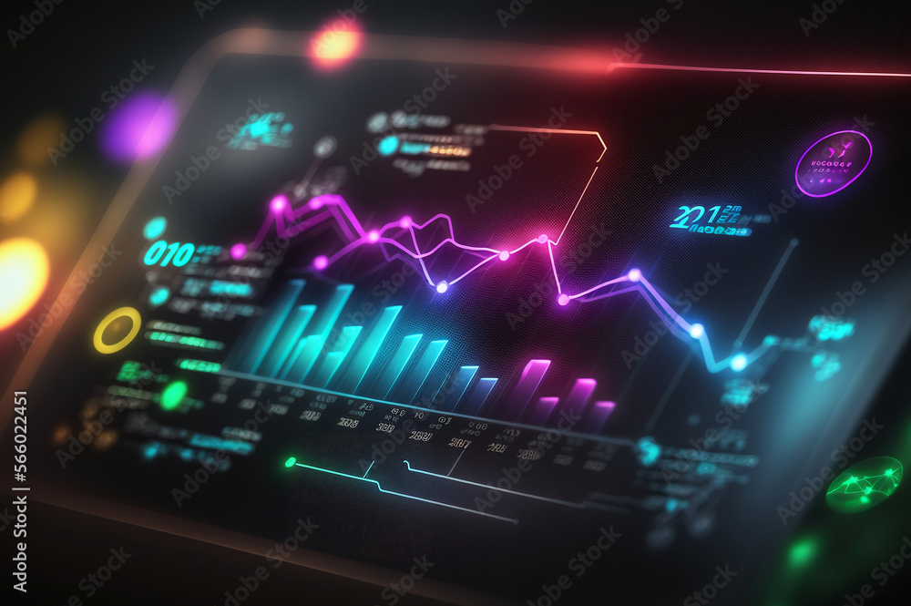 Business market charts with light effects, graph diagram up, business ...