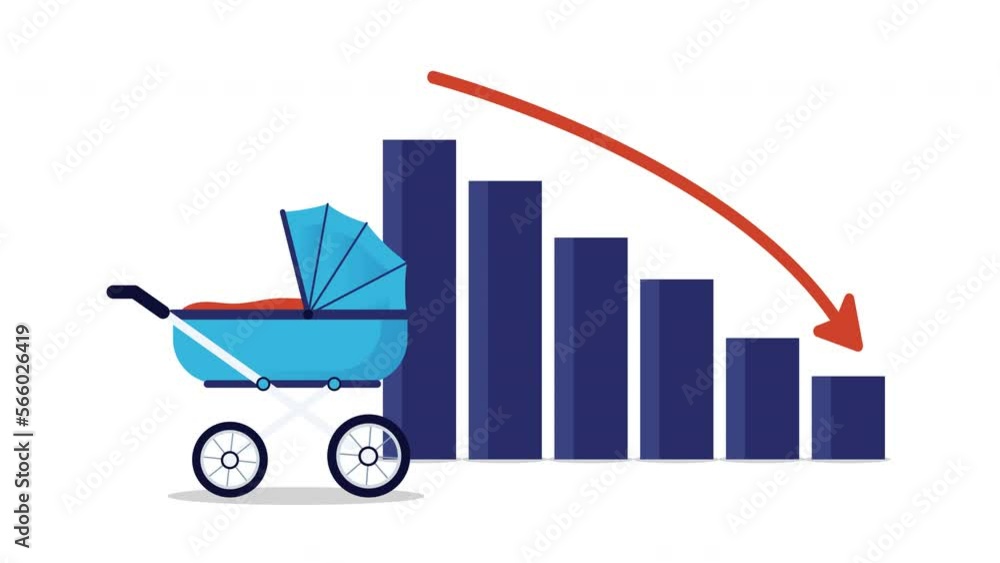 Low birth rate - Baby stroller and falling graph showing low fertility ...