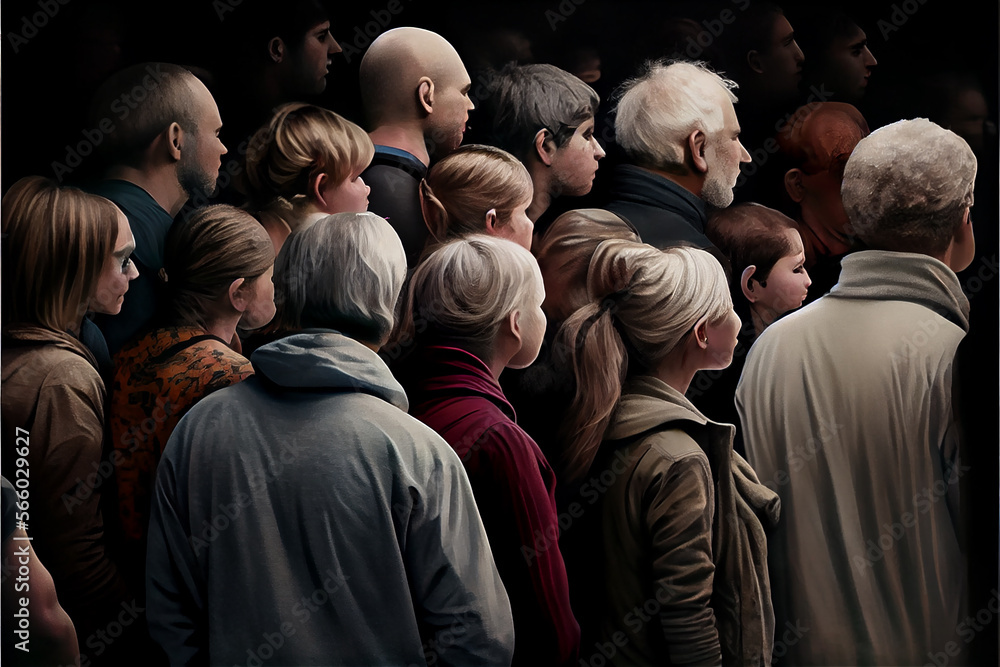 a crowd of different types of people facing backwards, generative AI ...