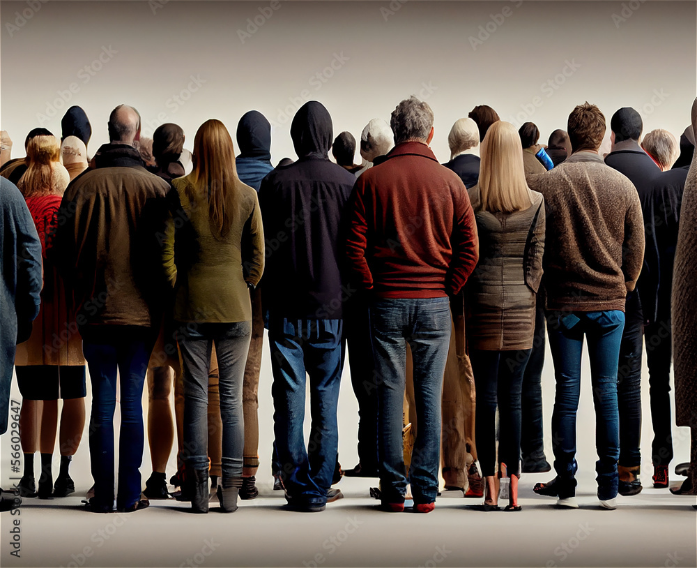 a crowd of different types of people facing backwards, generative AI ...