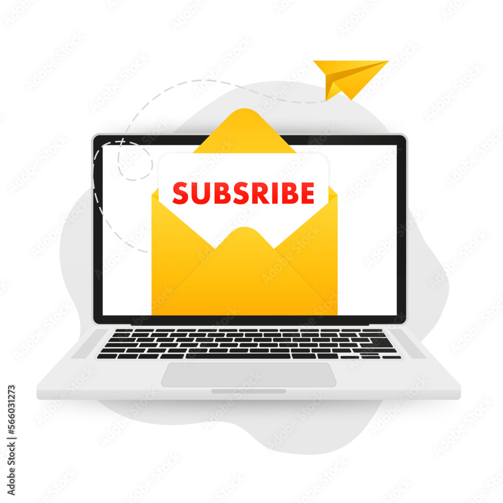 Vetor de Email notification concept. New e-mail address on the laptop ...