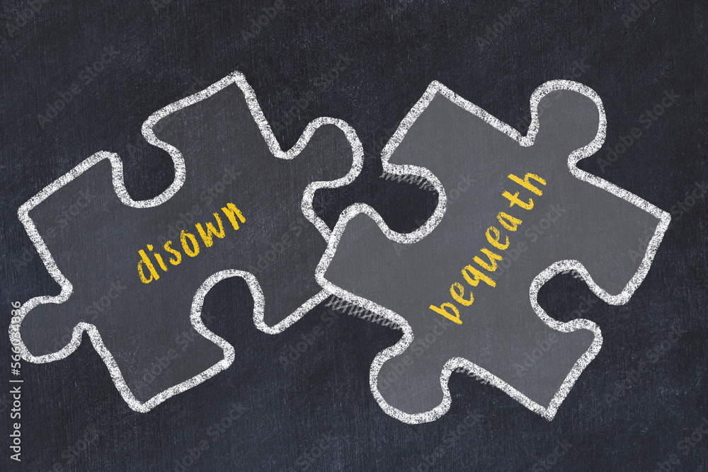 Ploblem solving. Chalk sketch of two puzzles with words disown and ...