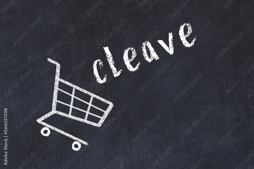 Chalk drawing of shopping cart and word cleave on black chalboard ...
