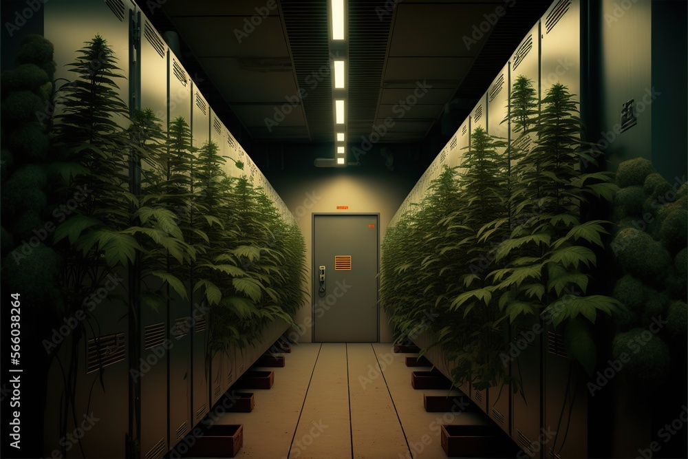 Server room full of hemp plantation, concept of Green computing ...