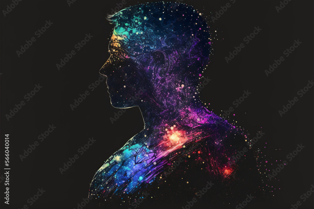 Silhouette person galaxy digital art rgb illustration colorful Stock ...