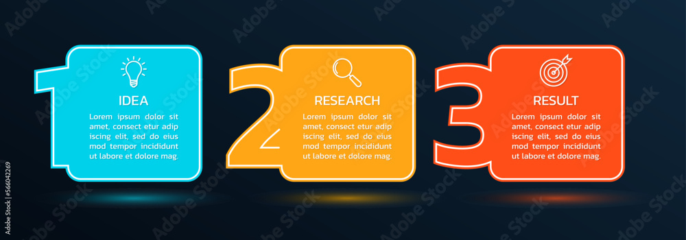 3 step chart design. Five options process diagram with outline icons ...