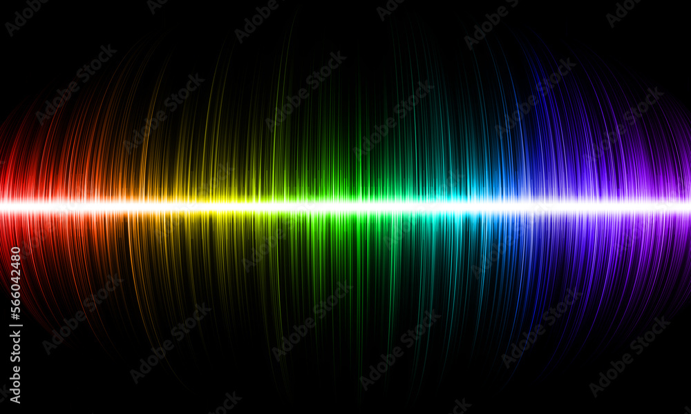 Volume multicolored rainbow sound wave on black background Stock ...