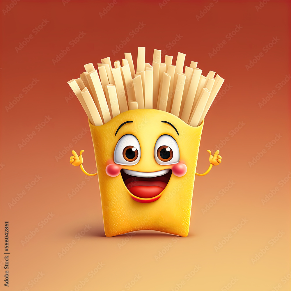 Adorable happy french fries box character with hands for kids menu ...
