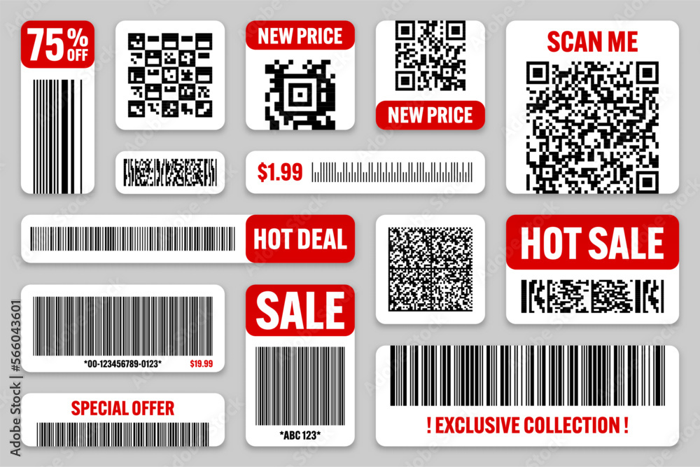 Set of product barcodes and QR codes. Special offer, sale stickers ...