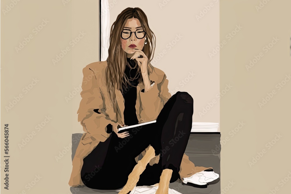 abstract illustration of fashionable woman in neutral outfit faceless ...