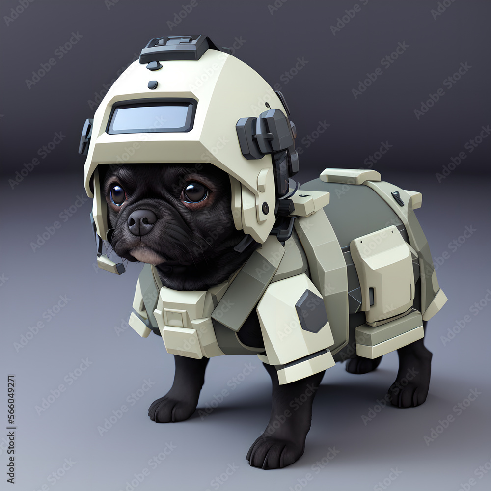 A tiny dog in full-body armor responding to emergencies, AI generated ...