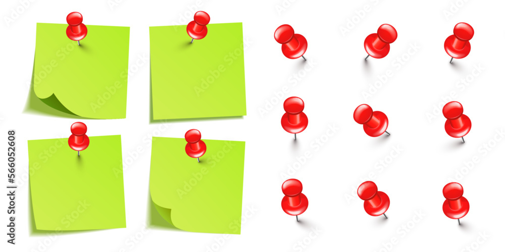 Realistic blank sticky notes isolated on white background. Green sheets ...