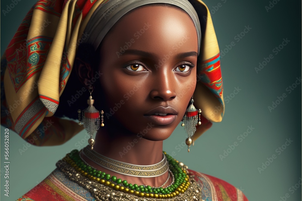 Beautiful female from Djibouti in traditional clothes, created with ...