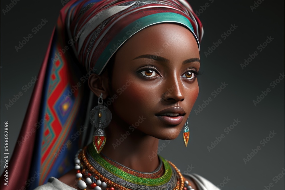 Beautiful female from Djibouti in traditional clothes, created with ...