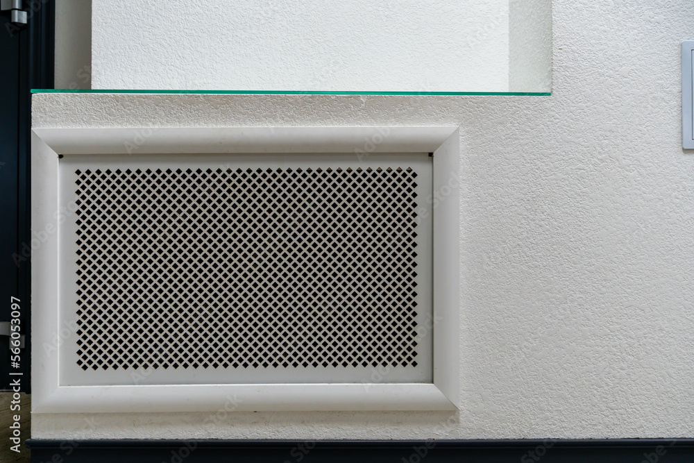 Radiator grille of a large industrial air purifier. Indoor air ...