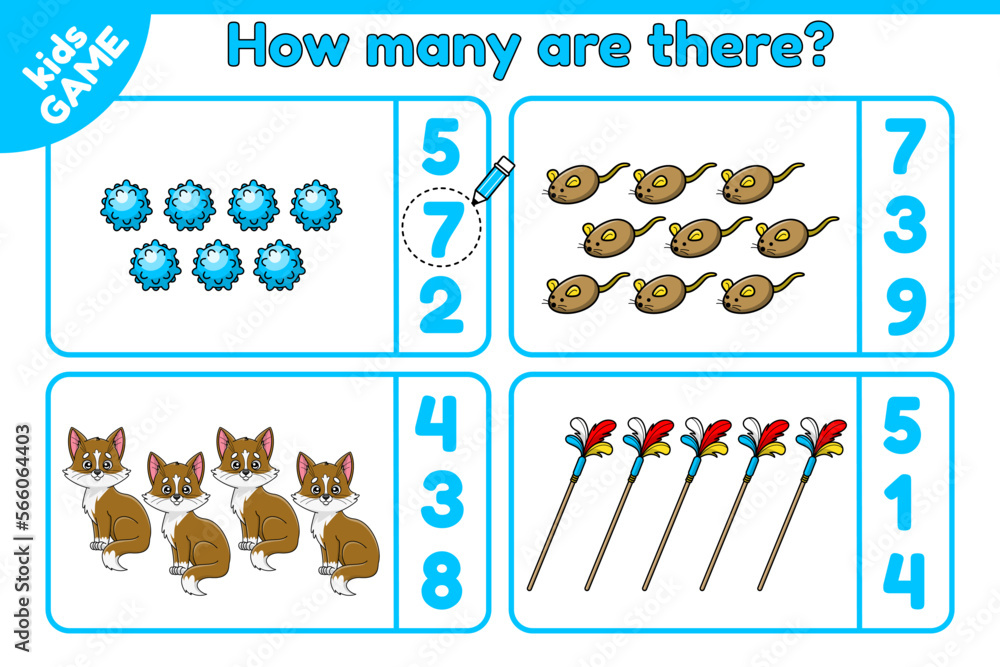 Educational counting game for kids. Math game How many objects. Count ...