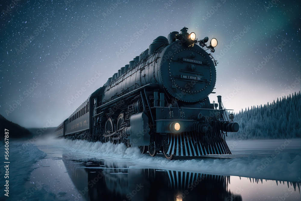 Illustration of a beautiful black train with many traditional wagons in ...