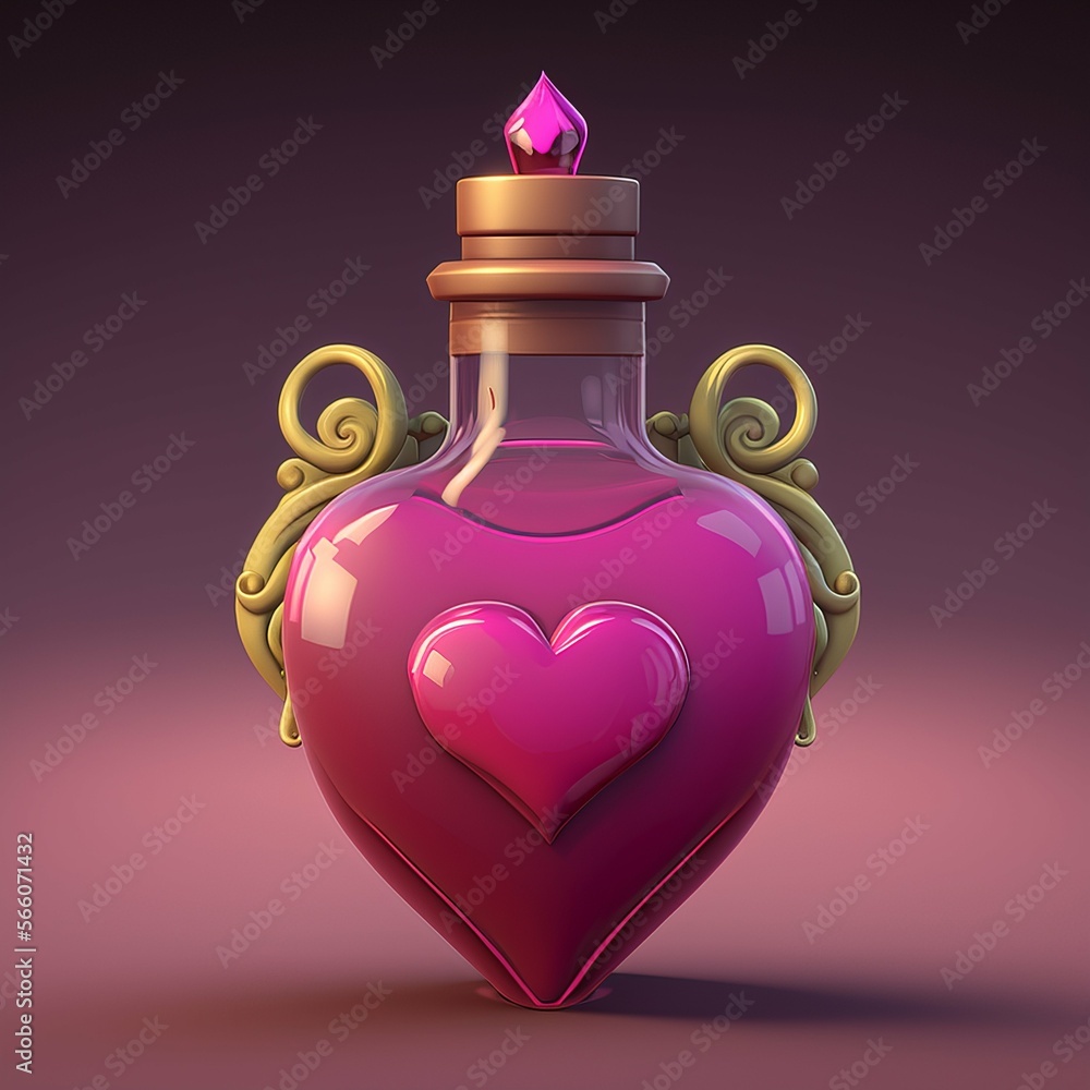 Hot Pink Love Potion, 3D Cartoon Style, Magic RPG Elixir of Romantic Feelings and Desire ...