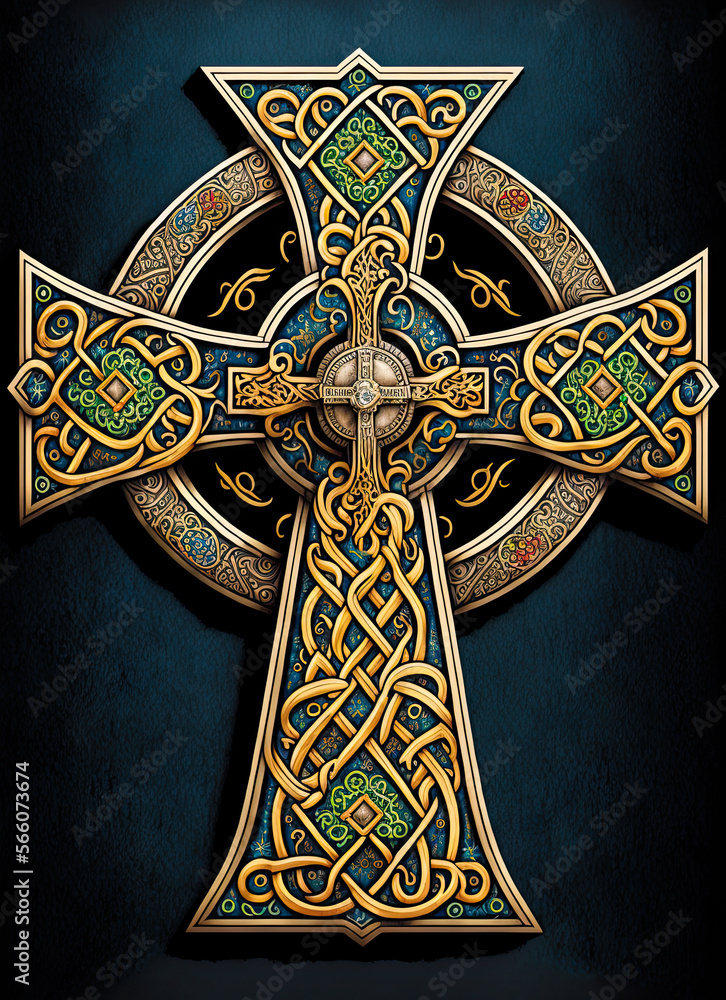 Celtic cross, illuminated manuscript style. Generative AI Stock ...
