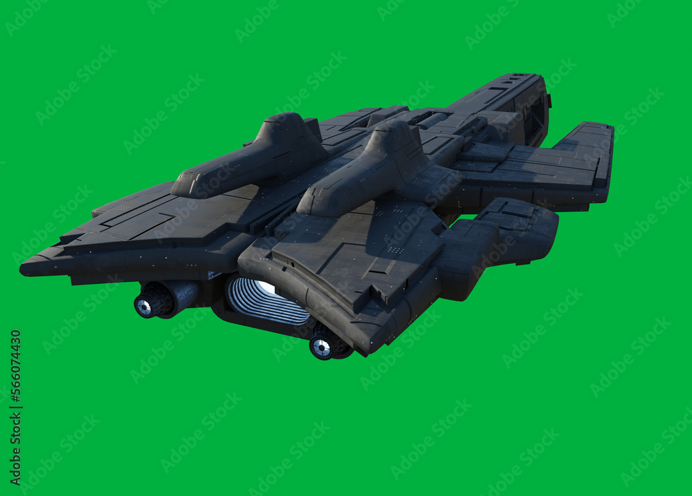 Space Ship on Green Screen Background - Rear View, 3d digitally ...