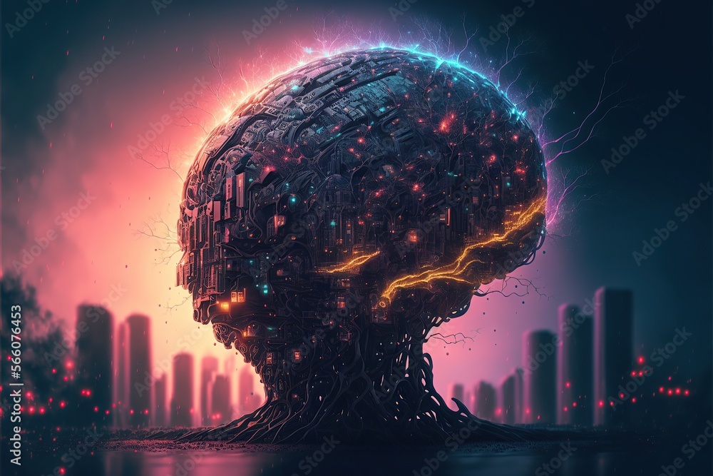 Artificial Intelligence Brain, AI dominance. AI power Surrounded by a ...