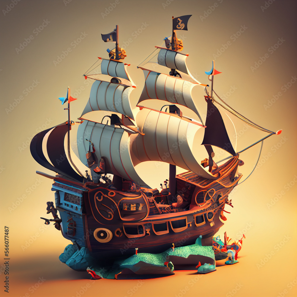 Toy cartoon pirate ship generative ai Stock Illustration | Adobe Stock