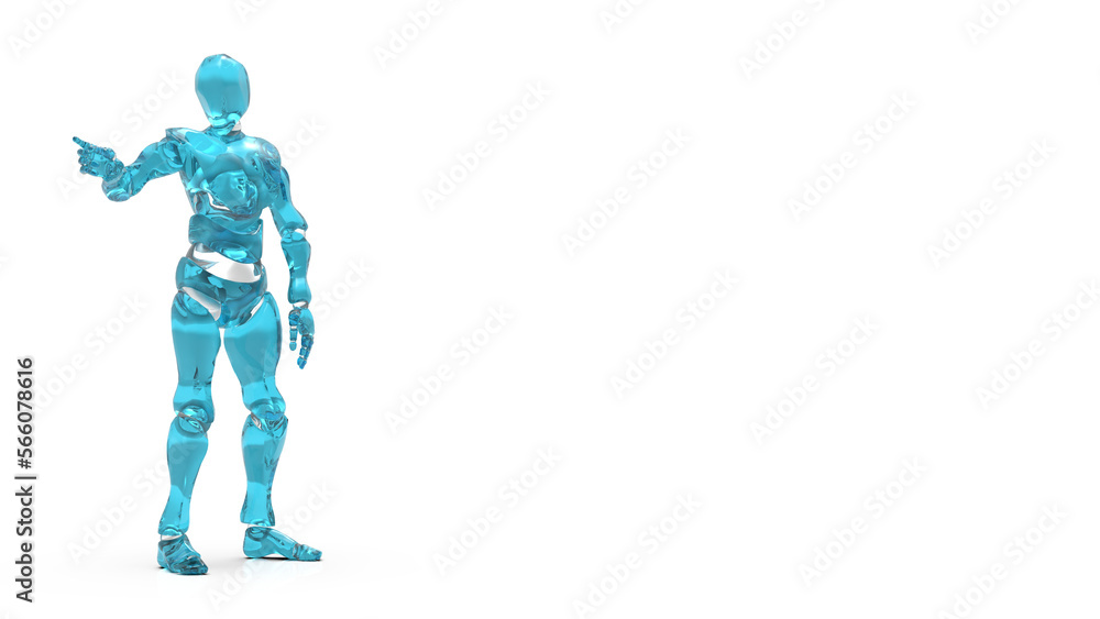 Detailed appearance of the clear blue AI robot under white background ...
