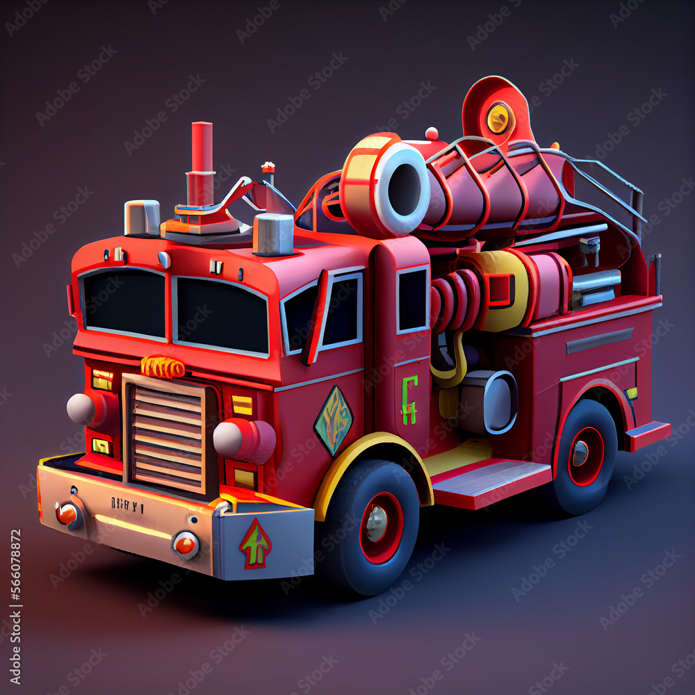 Cartoon firetruck 3d render generative ai Stock Illustration | Adobe Stock